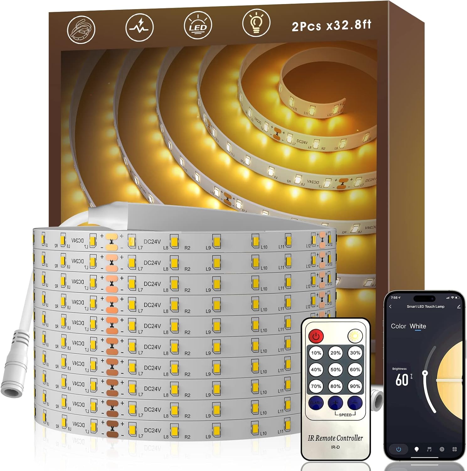 Amazon.com: FAUYES Bright Led Strip Lights, 65.6FT 24V 1200 LEDs 2835 ...