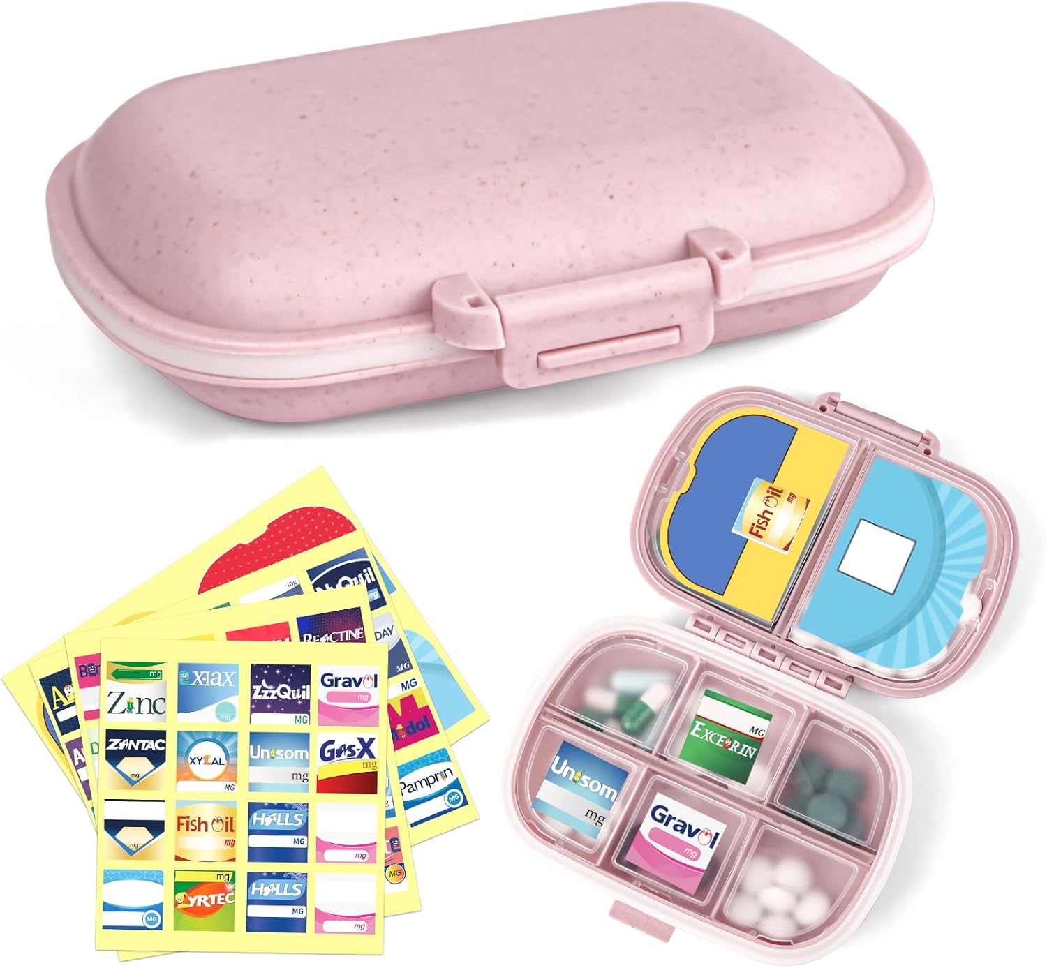 Amazon.com: 1Pack Travel Pill Organizer & 56 Medicine Name Stickers, 8 ...