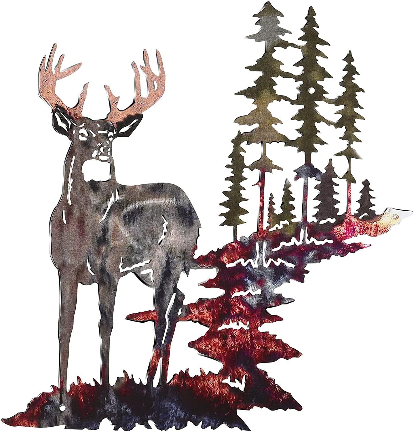 Metal Deer Wall Art, Deer in The Forest Garden Wall Decorations, Deer ...