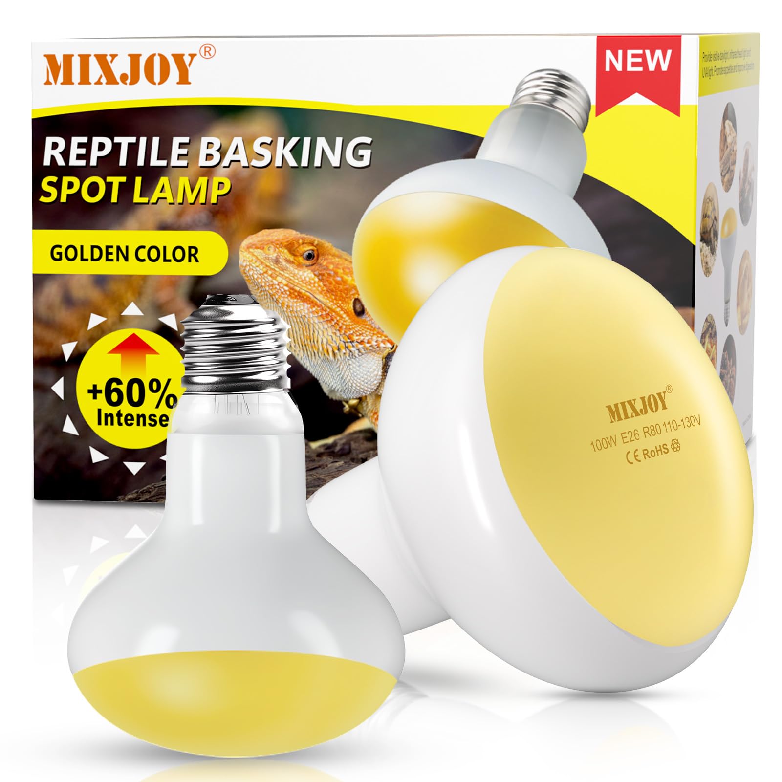 Amazon.com: MIXJOY 2Pack Reptile Heat Lamp Bulbs 100W, 60% Intense Heat ...