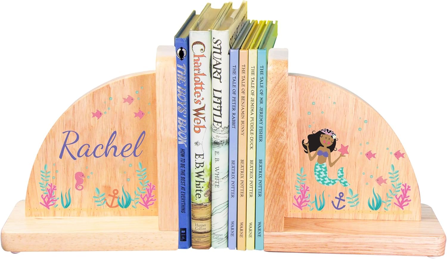 Amazon.com: Children's Personalized Mermaid Bookends Natural Wood with ...