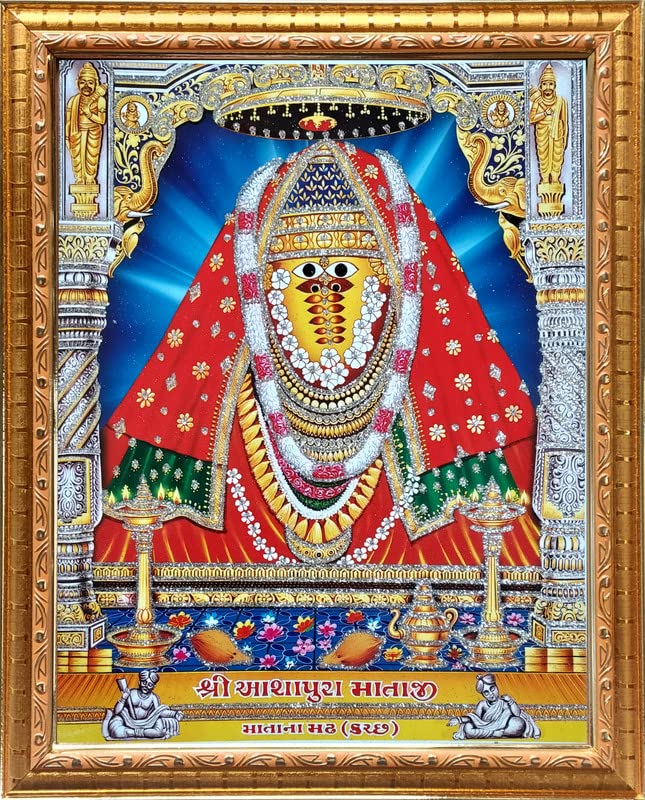 Art Shree Ashapura Mataji Photo frame | Zari Shining Print | Golden ...