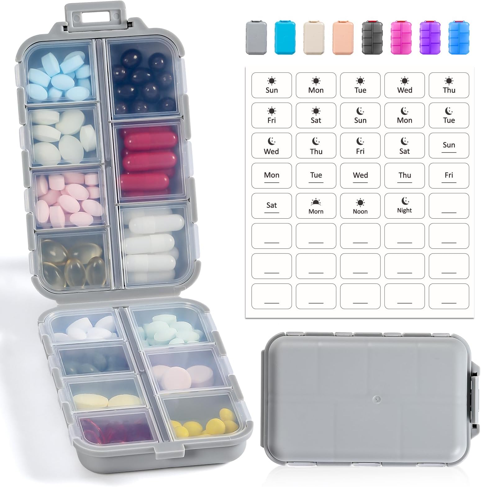 Amazon.com: 14 GRIDS Travel Pill Organizer Box with Labels - Travel ...