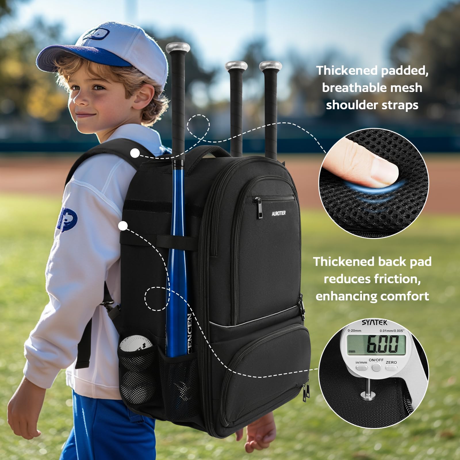 Snapklik.com : AUROTIER Rolling Baseball Backpack