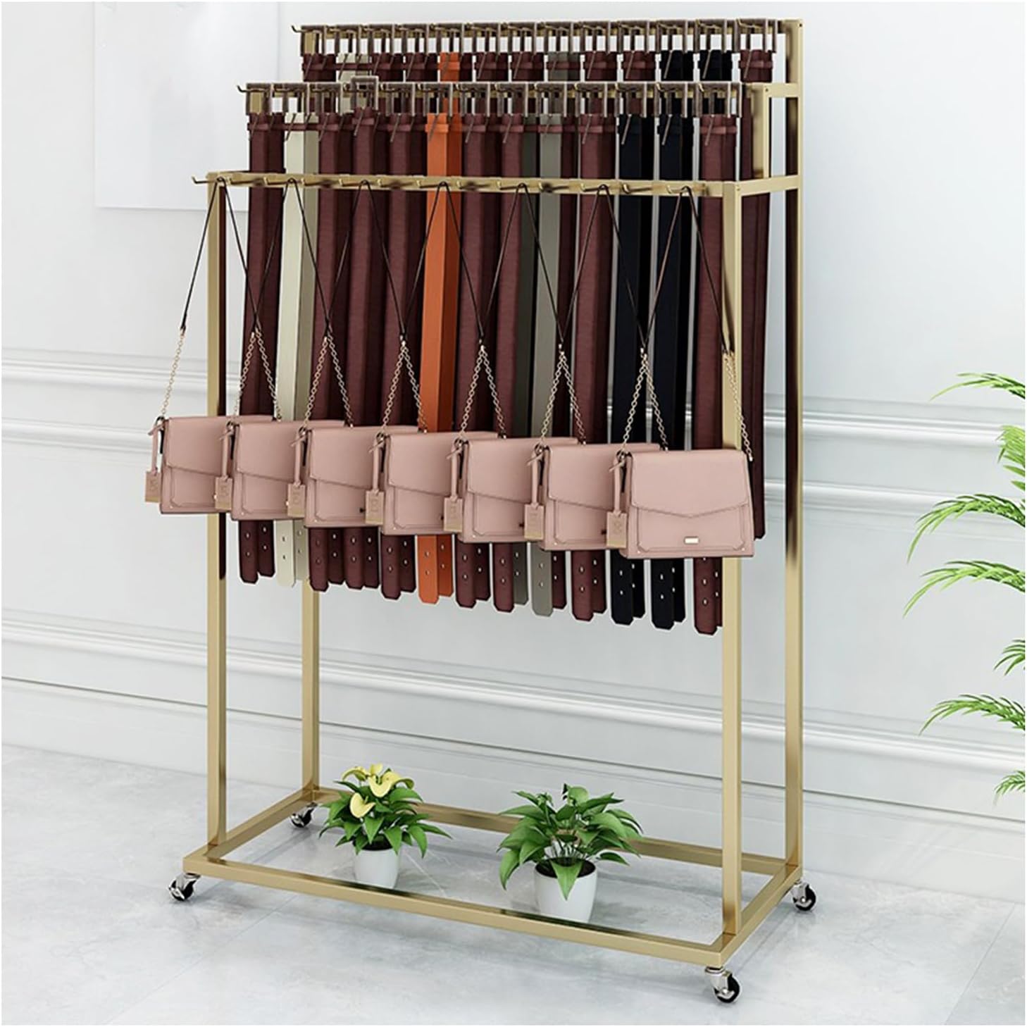 : Freestanding Mounted Metal Belt Hanger With Wheels,floor 