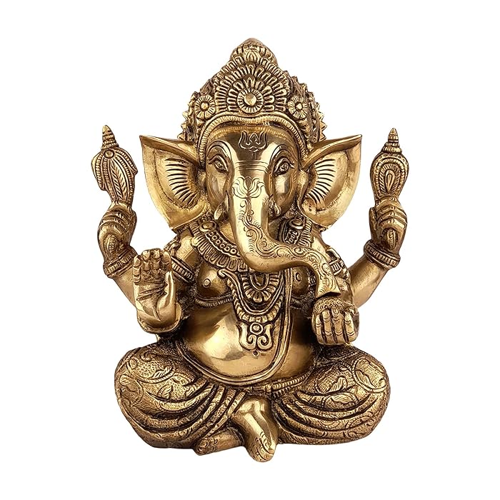 Buy Artvarko Brass Ganesha Bhagwan Idol Taj Ganesh Statue Ganpati Murti ...