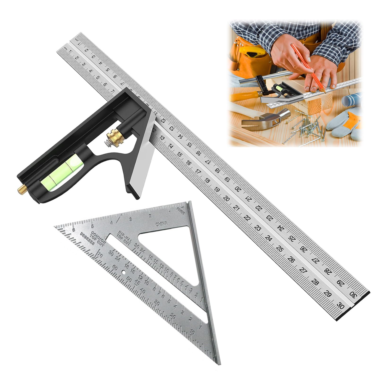 2-Piece Set Square Tool, Incl 11.81inch/300mm Combination Square With ...