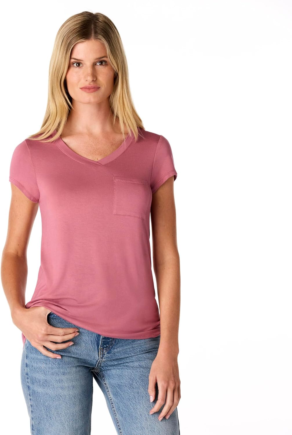 Cable & Gauge Women's V-Neck Pocket T-Shirt - Soft Jersey Fabric, Short Sleeve, Comfortable ...