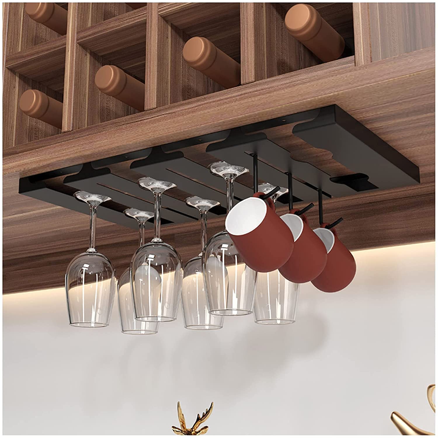 AUTOYSUR Wine Glass Holder - 4 Rows Stemware Rack Under Cabinet with 3 ...