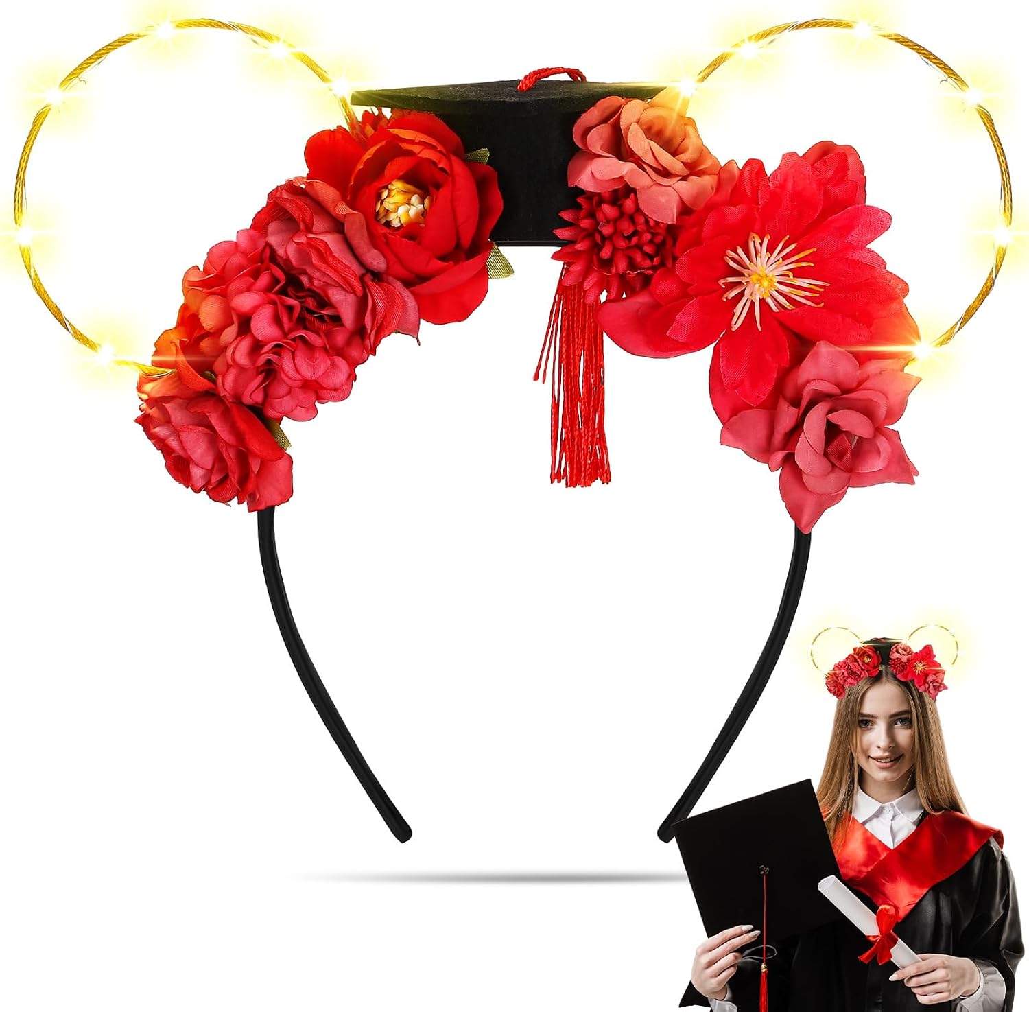 Amazon.com: Sureio Light up Mouse Ears Graduation Headband, LED Dual ...