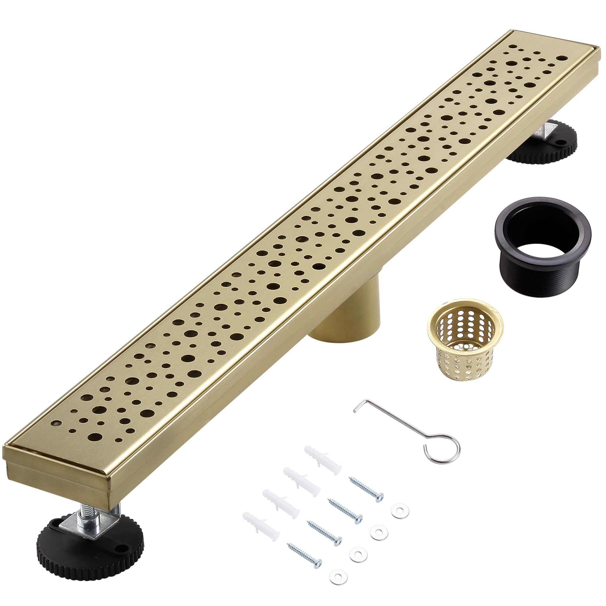 muschbath 24 Inch Linear Shower Drain, Brushed Gold Shower Drain, Flat ...