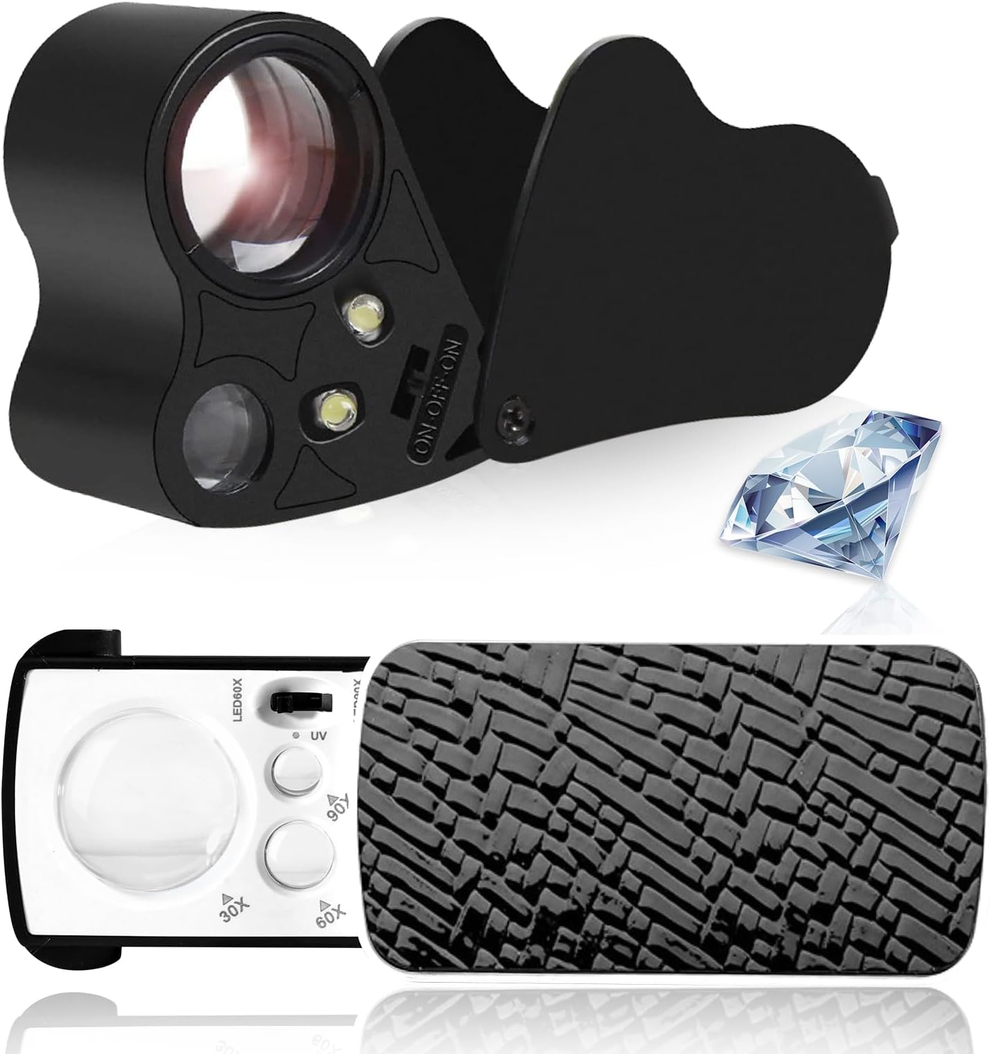 Juwelier Lupe mit Licht, 2 Stücke 30X 60X 90X LED Lupe ...