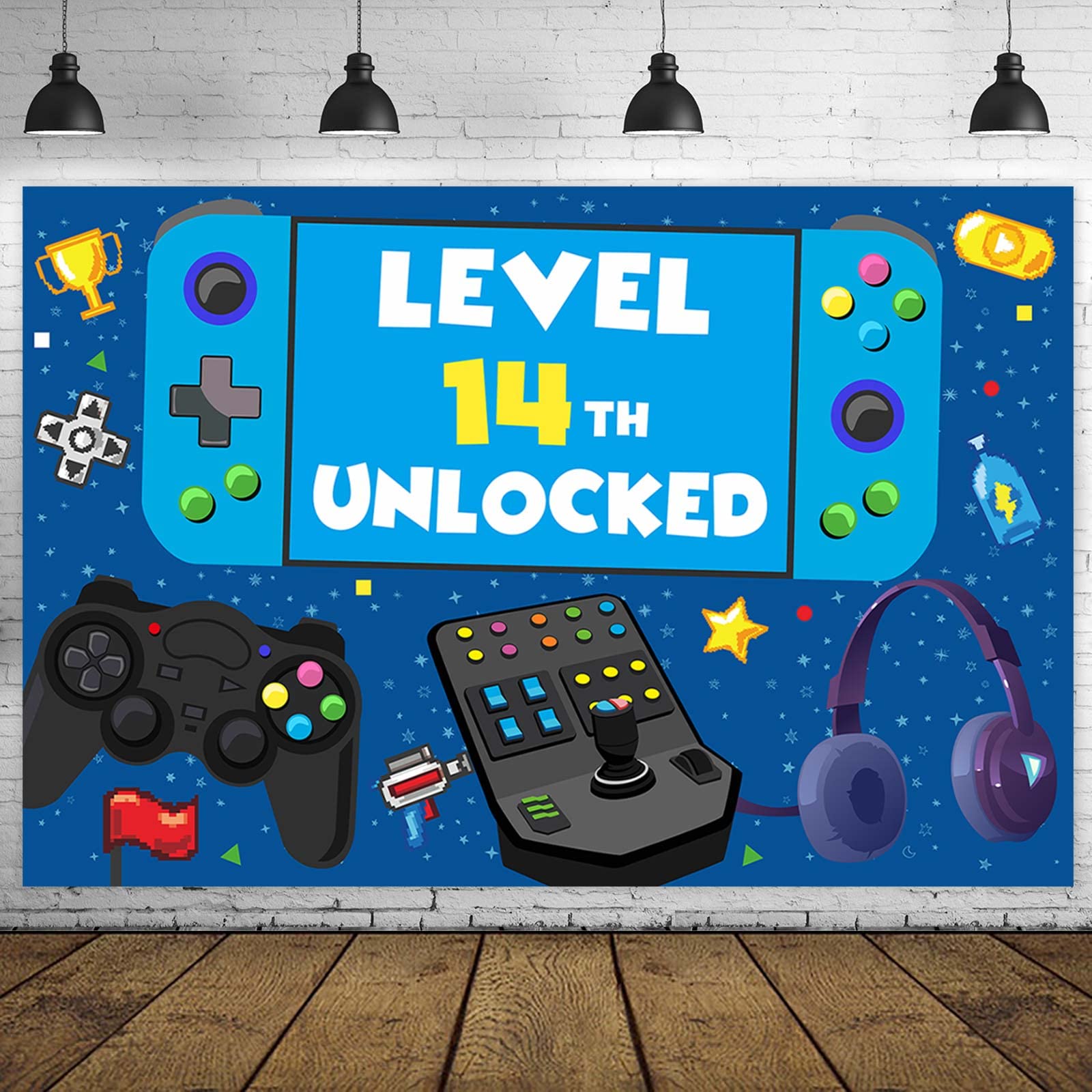 Amazon.com: Level 14th Unlocked Happy 14th Birthday Level Up Banner ...
