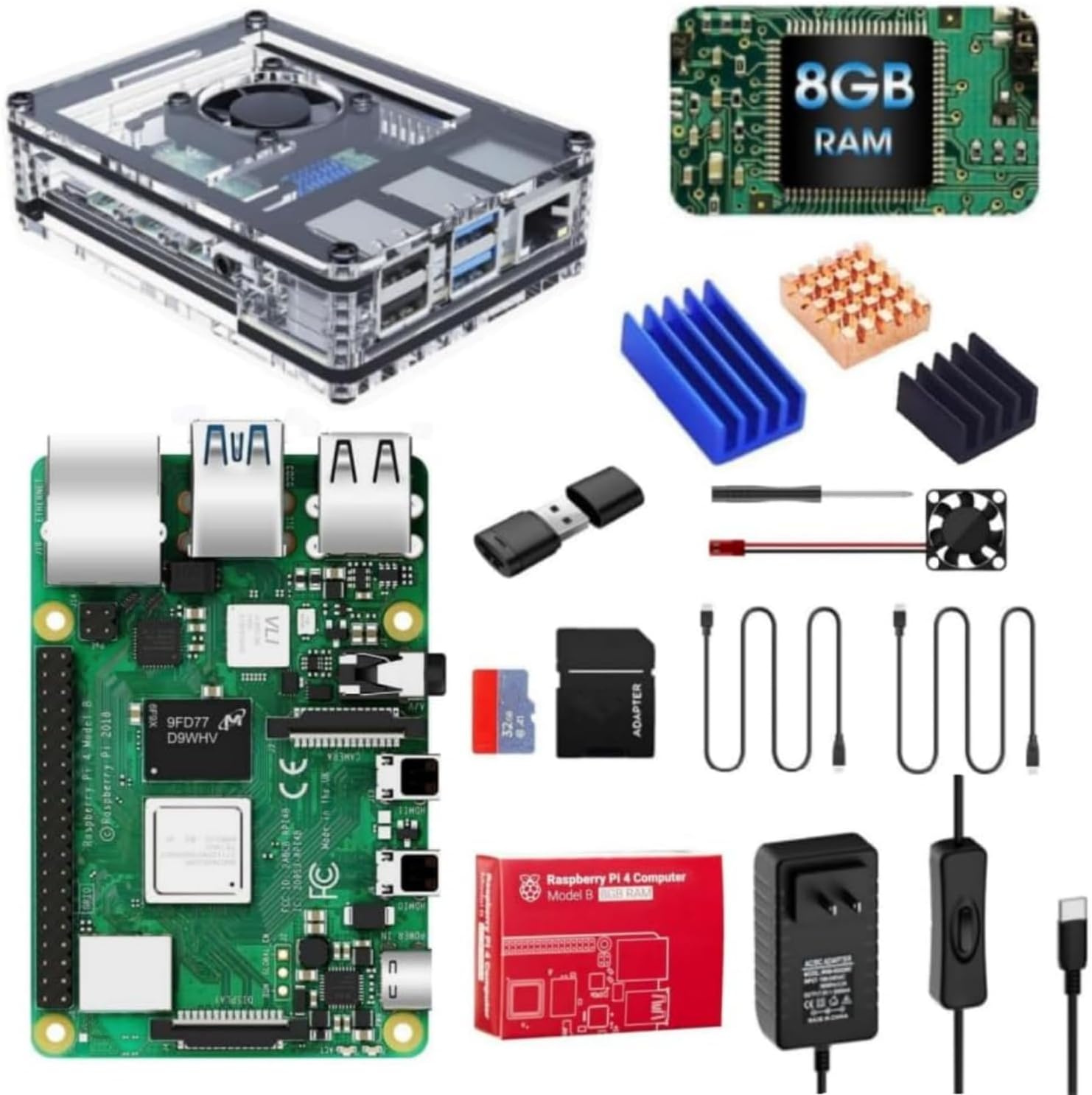 Vemico Raspberry Pi 4 8GB Raspberry Pi 4 8GB Model B Starter Kit with ...