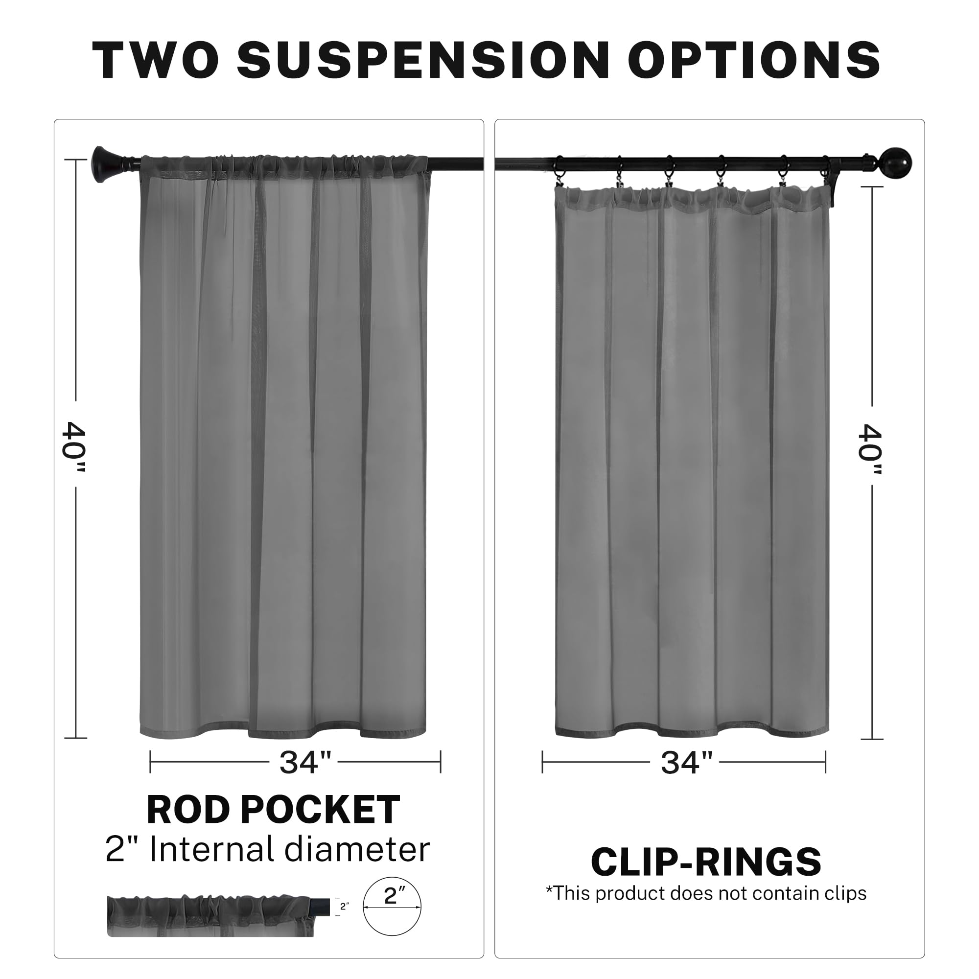 Snapklik.com : 40 Inch Sheer Curtains 2 Panels, Black Half Window ...