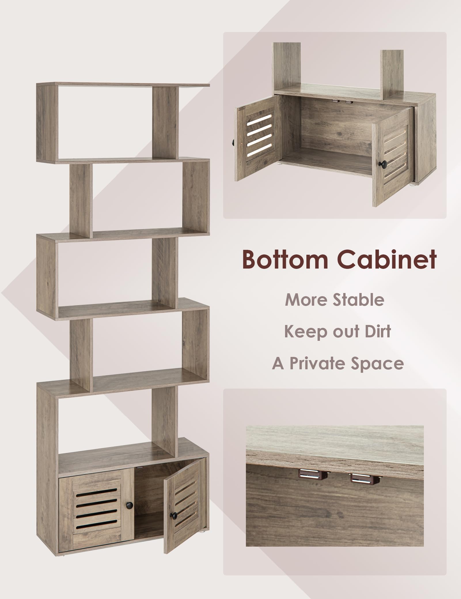 DINZI LVJ 6-Tier Bookshelf, S-Shaped Geometric Bookcase, Book Shelf ...