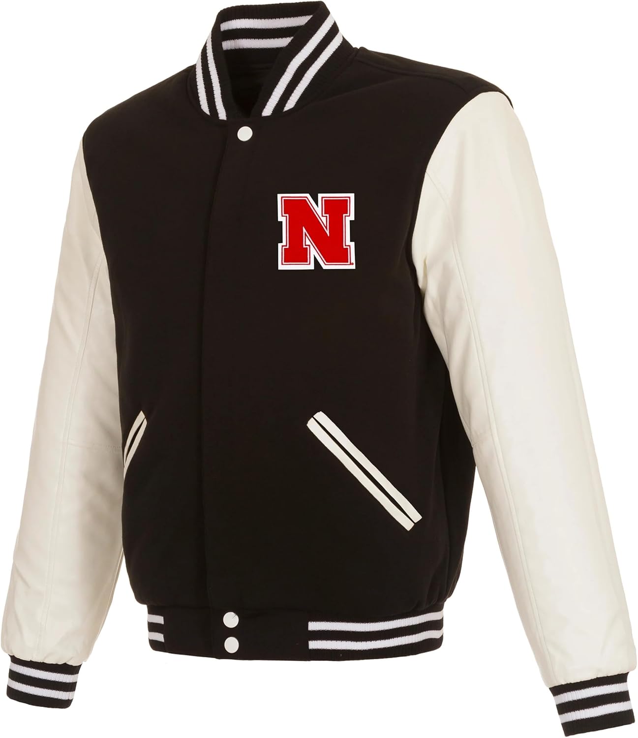 Amazon.com: JH Design Nebraska Cornhuskers Jacket Varsity Style Snap Up ...