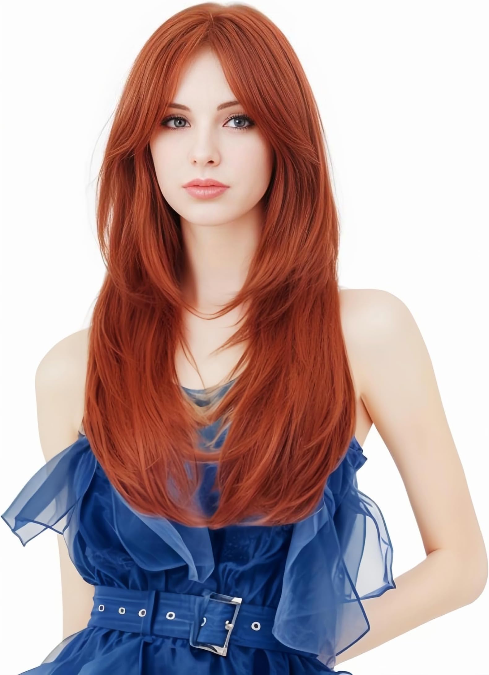 Amazon.com : Rugelyss Long Wavy Auburn Red Wigs for Women, Layered ...