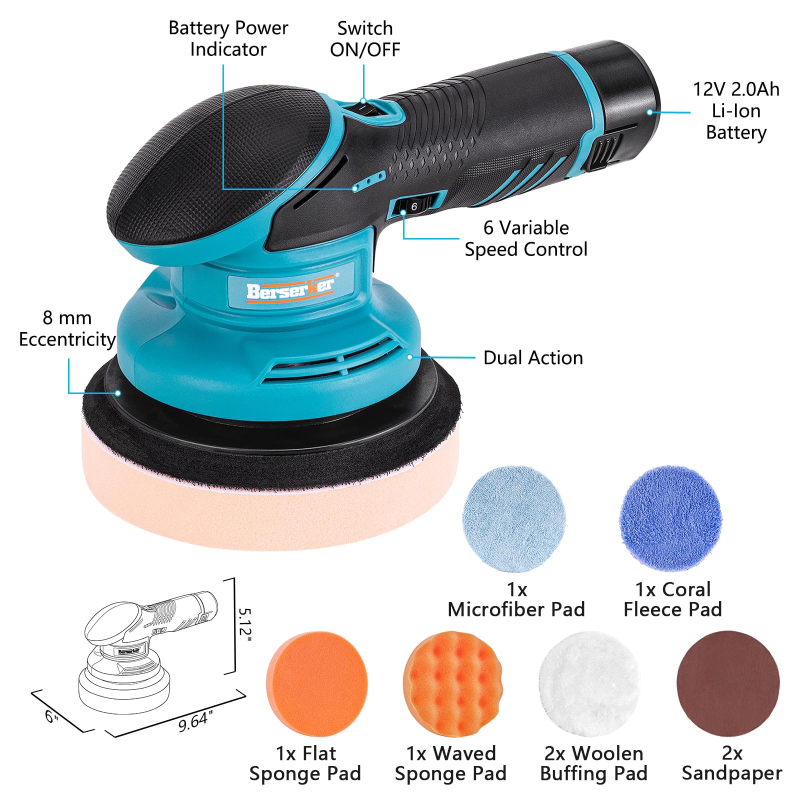 Snapklik.com : 12v Cordless Car Buffer Polisher, 6 Inch Portable Dual ...