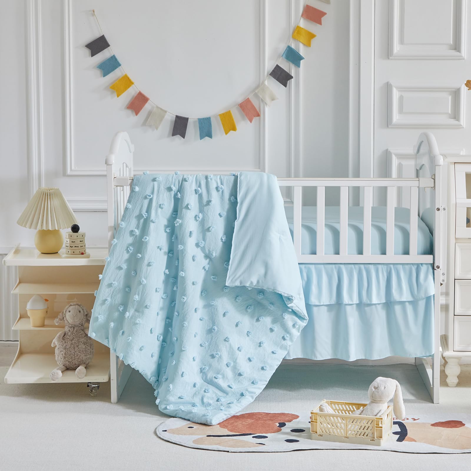 Amazon.com: 3 Pieces Crib Bedding Set Tufted Dots Jacquard Baby ...