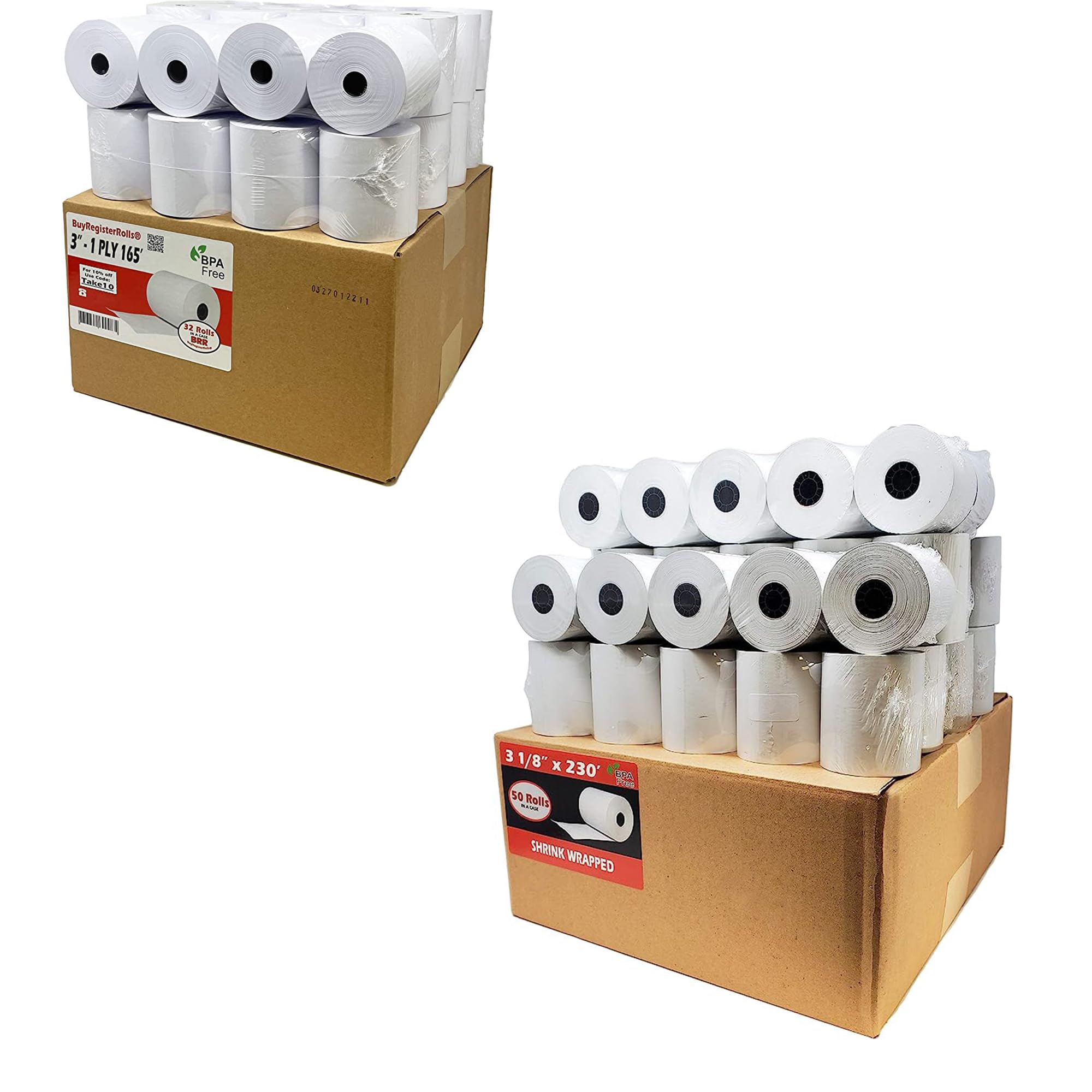 Amazon.com : 3 1/8 x 230 Thermal Paper + 3" x 165' 1 Ply Bond (Non ...