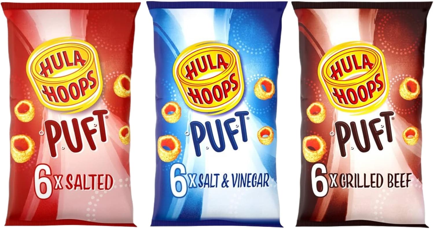 Hula Hoops Crisps Bundle Containing Hula Hoops Puft Salted x6, Hula Hoops Puft Salt & Vinegar x ...