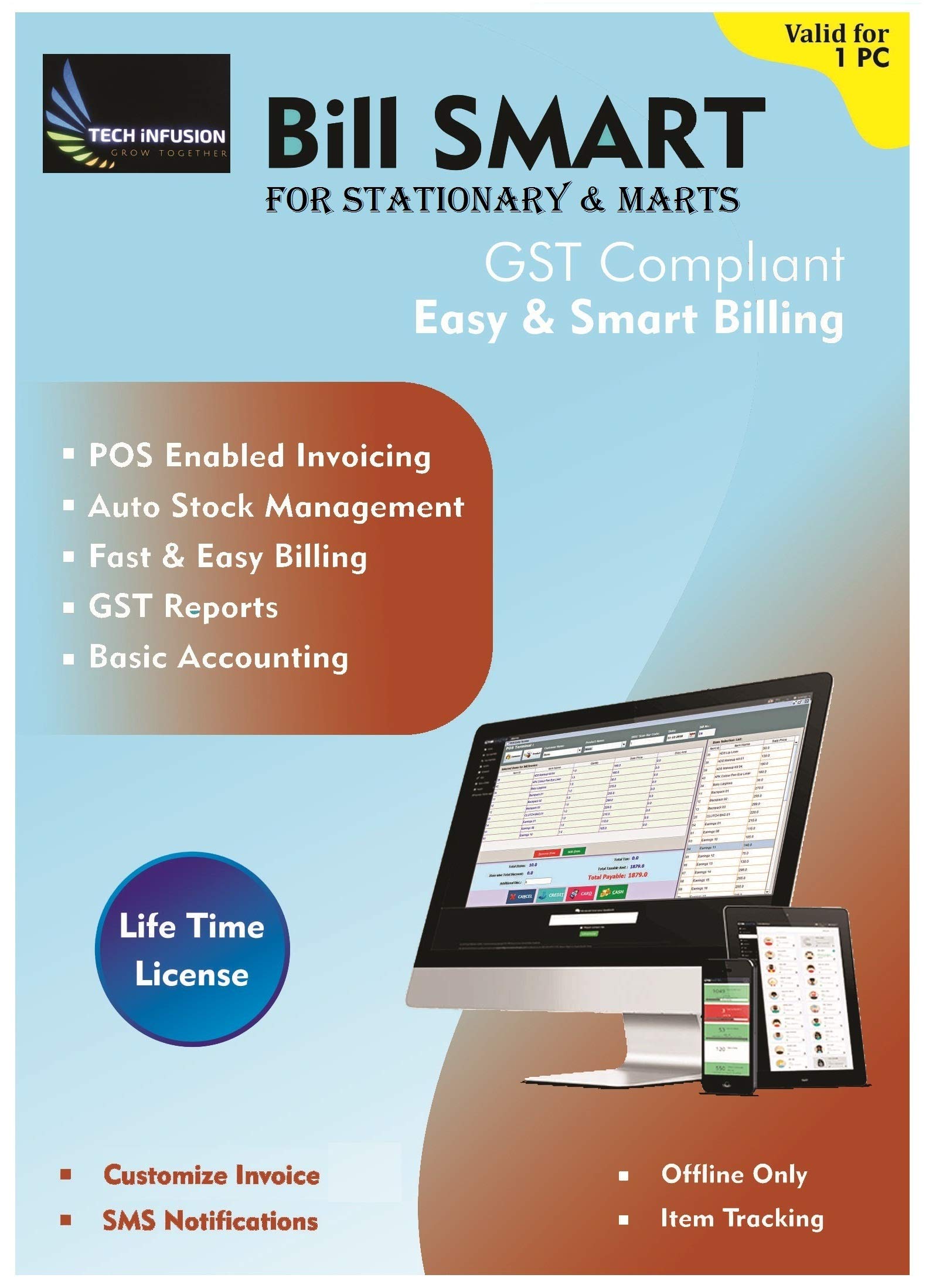 Buy BILL SMART Basic Accounting Billing Inventory & Stock Management Software For Stationary ...
