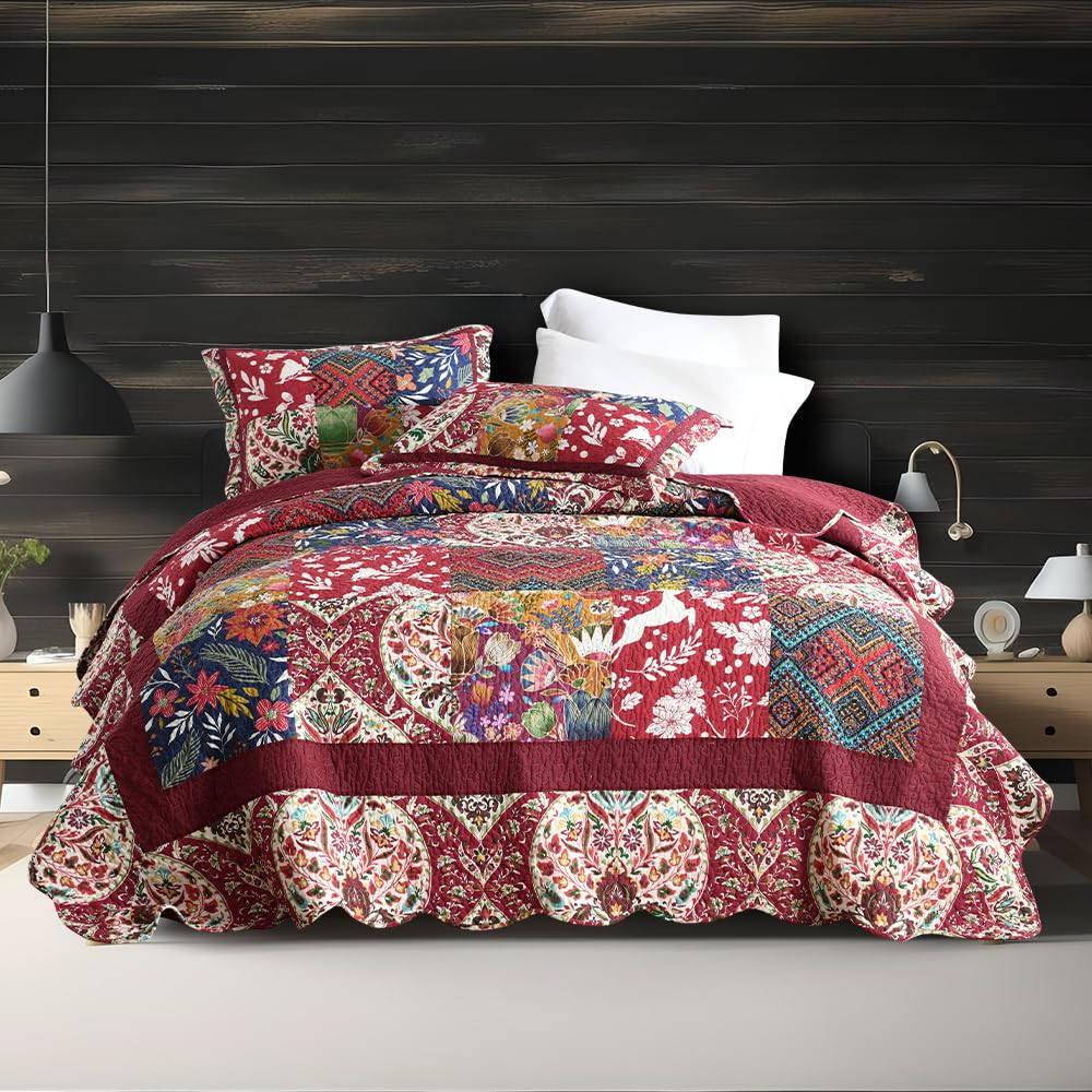 Amazon.com: ENASAL Cotton Bedspread Quilt Sets Reversible Bedding ...