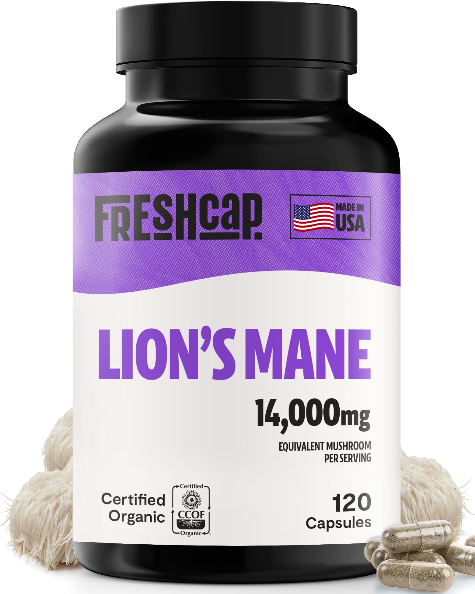 Amazon.com: FreshCap Lions Mane Supplement Capsules 14,000mg - Lion's ...