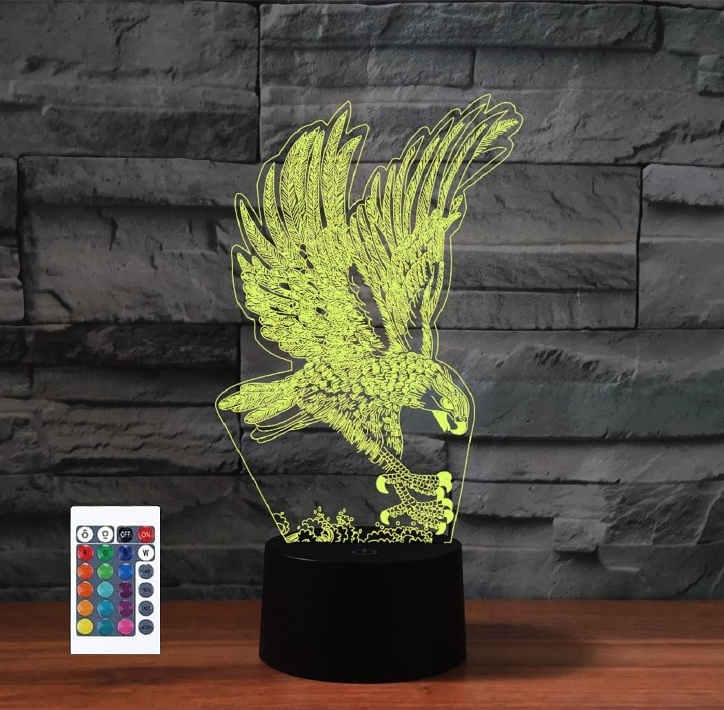 SUPERRUIDALONG 3D Eagle Night Lights Remote Control 16 Color Illusion ...