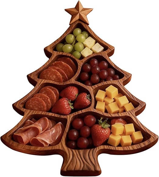 1 x Christmas Tree Serving Tray, Divided Charcuterie Board, Wooden ...