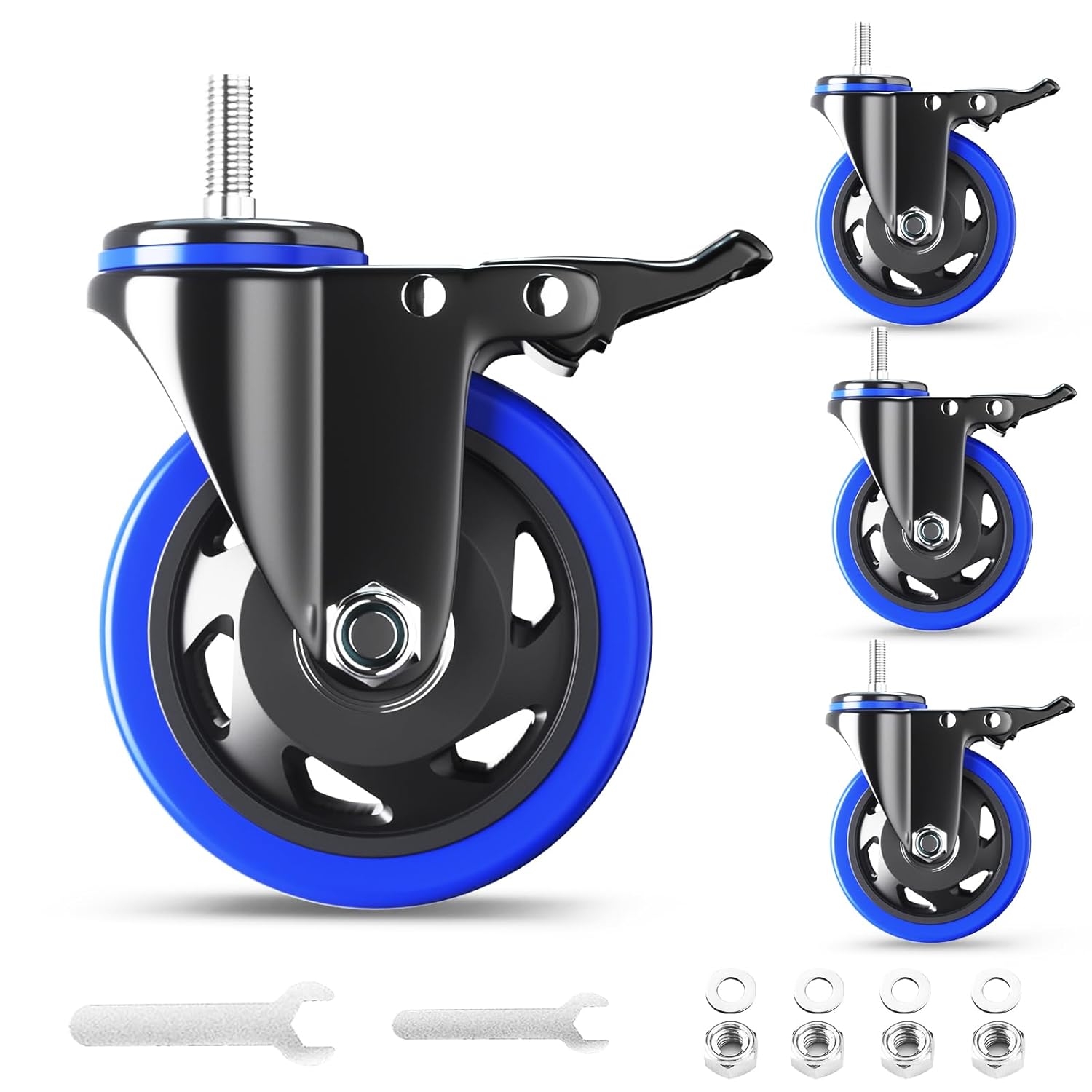 Stem Caster Wheels 4 inch Heavy Duty Threaded Stem Mount Casters Set of ...