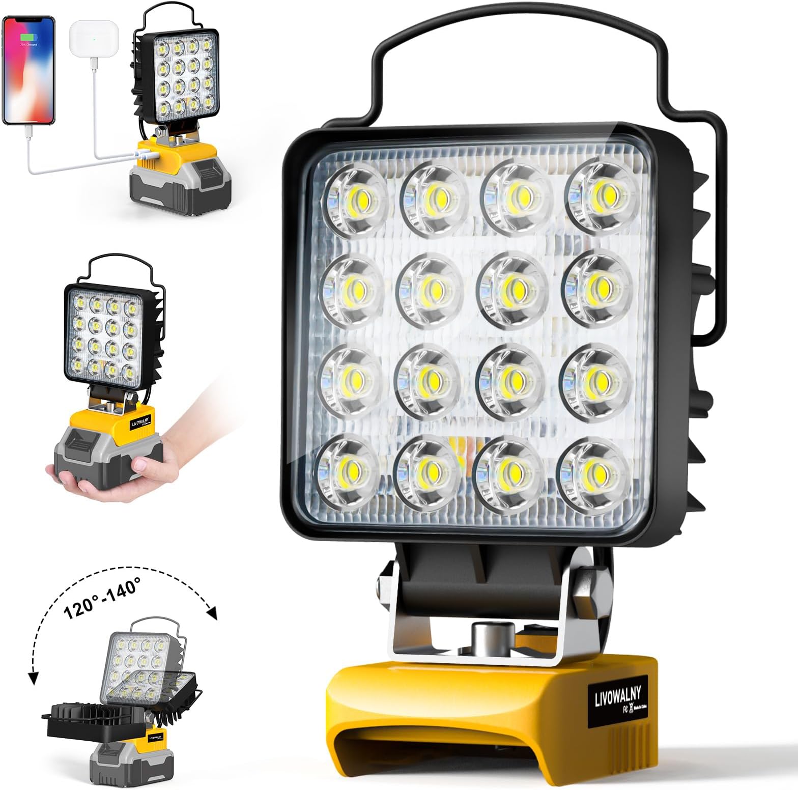 Cordless LED Work Light for Black and Decker 20v Battery, 25W LED ...