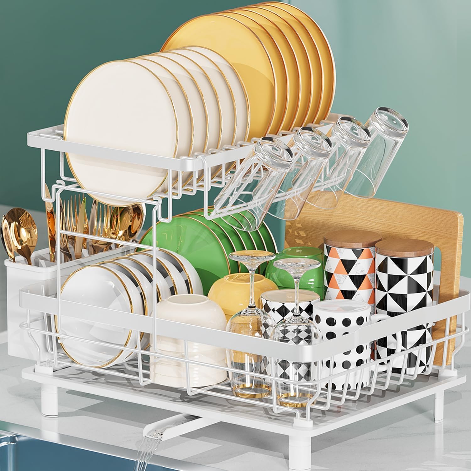 Delfinware White 2 Tier Plate Rack : Amazon.co.uk: Home & Kitchen