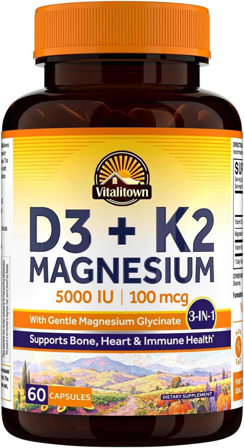 Amazon.com: Vitalitown Vitamin D3 K2 with Magnesium, 5000 IU D3, 100 ...