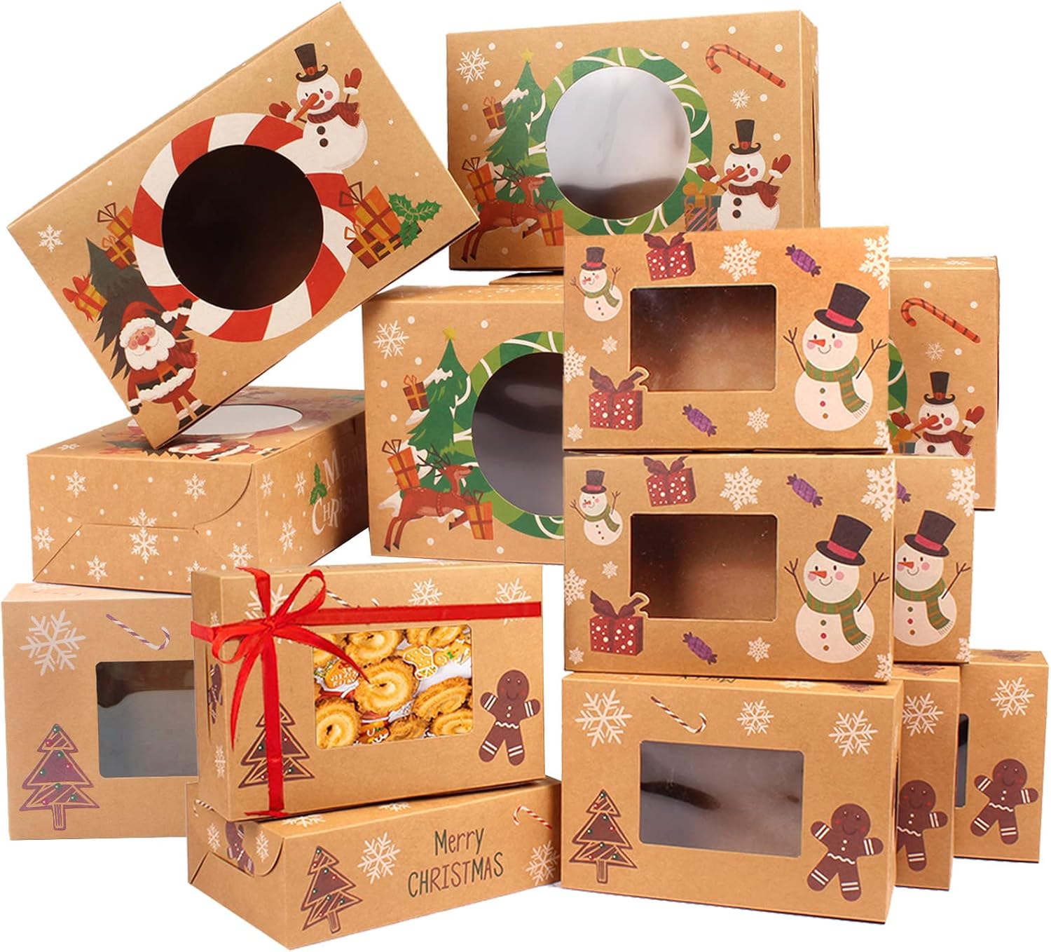 Amazon.com: 12 PCS Christmas Cookie Boxes with Window Christmas Bakery ...