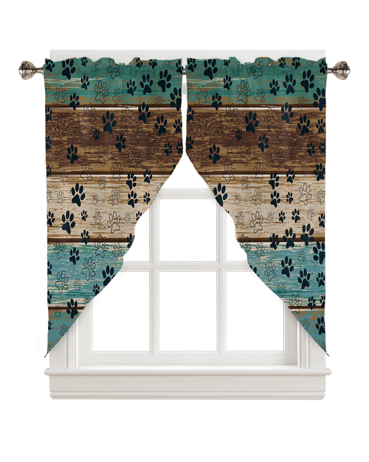 Amazon.com: Dog Paw Print Swag Valances for Windows, Retro Teal Brown ...