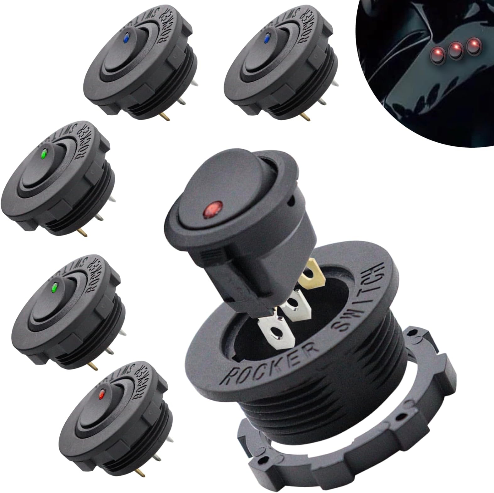 Linkstyle 4Pcs 12V Rocker Switch, Waterproof 20A SPST ON/OFF Round ...