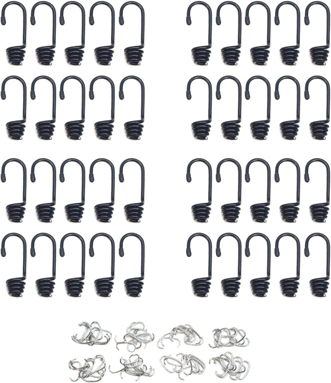 50 PCs Plastic Coated Bungee Cord Hooks Spiral Bungee Hooks and 50 PCs ...