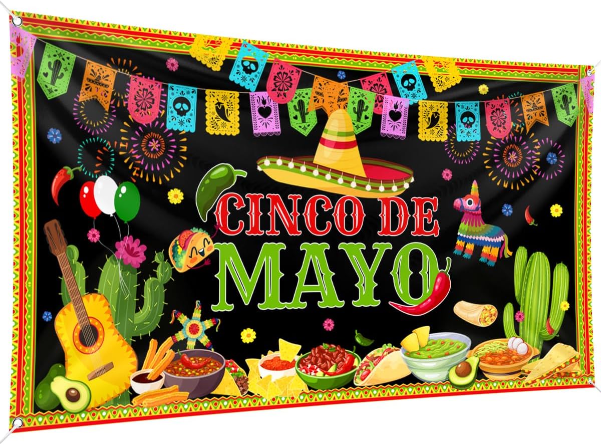 Amazon.com: Cinco de Mayo Banner, Large Fabric Backdrop Decorations ...