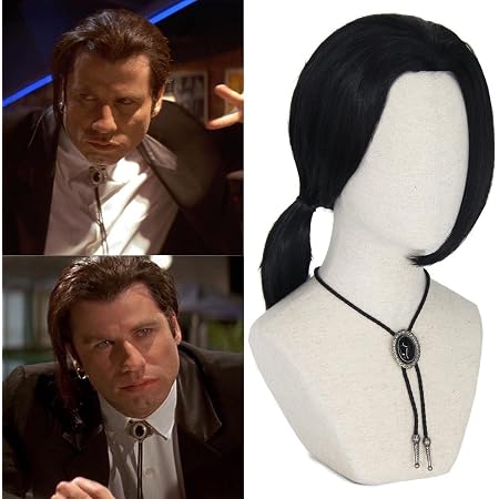 Amazon.com: Vincent Vega Wig with Bolo Tie for Adult Men Short Black ...