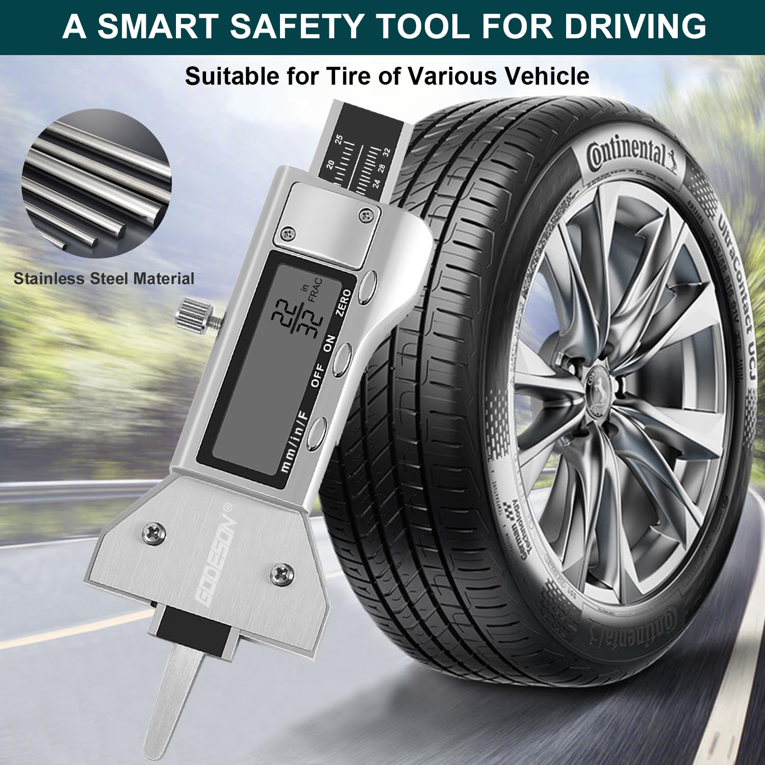 Snapklik.com : GODESON Metal Digital Tire Tread Depth Gauge, LCD ...