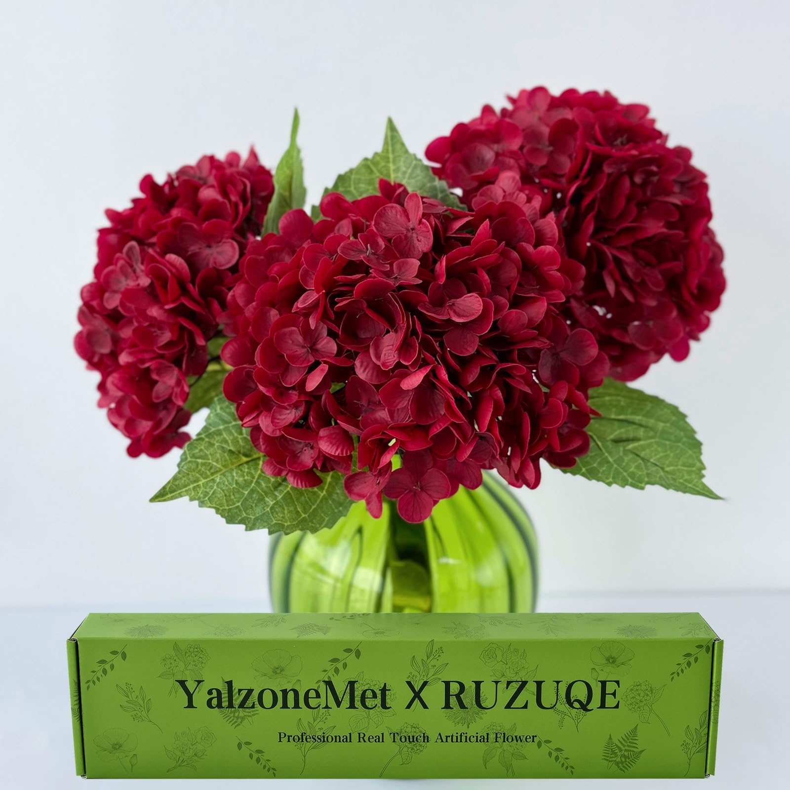 Amazon.com: YalzoneMet 3 Pcs Burgundy Hydrangea Artificial Flowers 21 ...