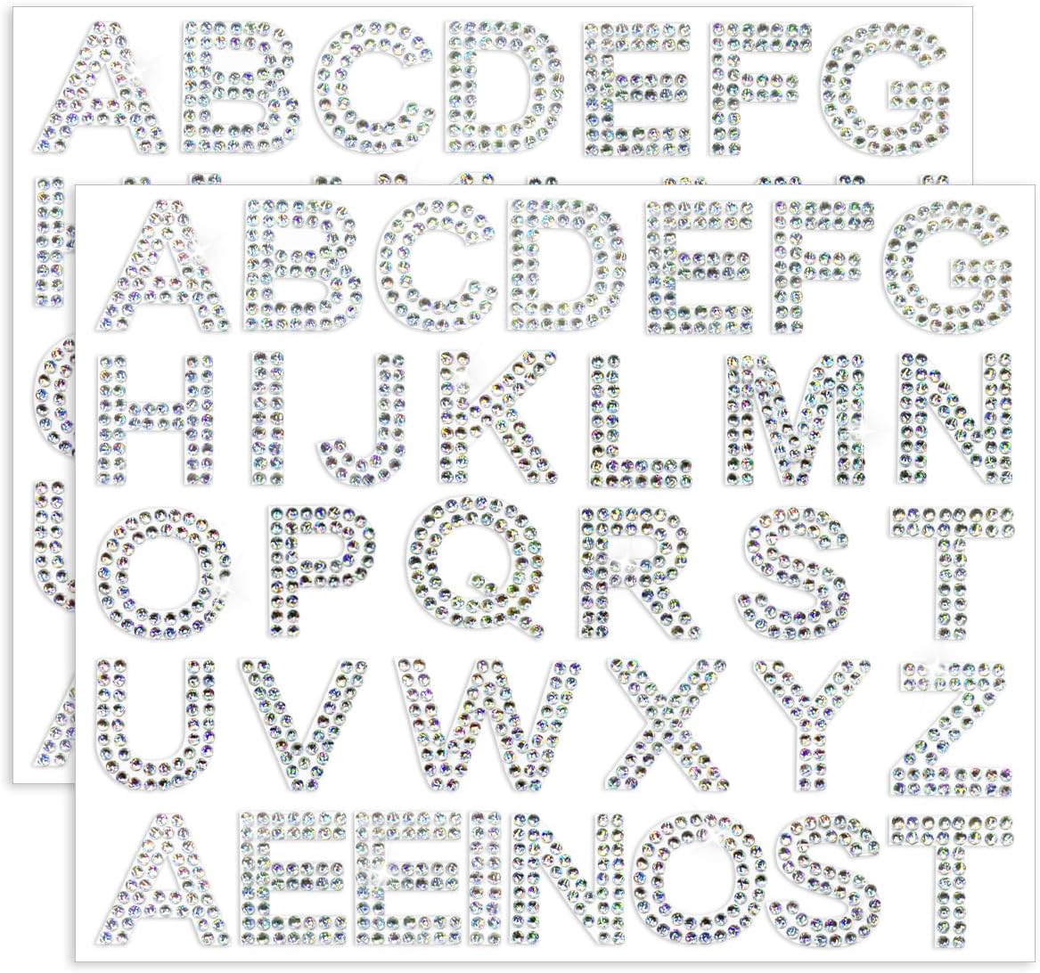 WELANE Rhinestone Letters Stickers, 68 PCS Rainbow Color Alphabet ...