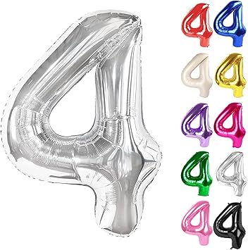 Amazon.com: Silver Number 4 Balloon 40 Inch, 4 Balloon Number, 4th ...