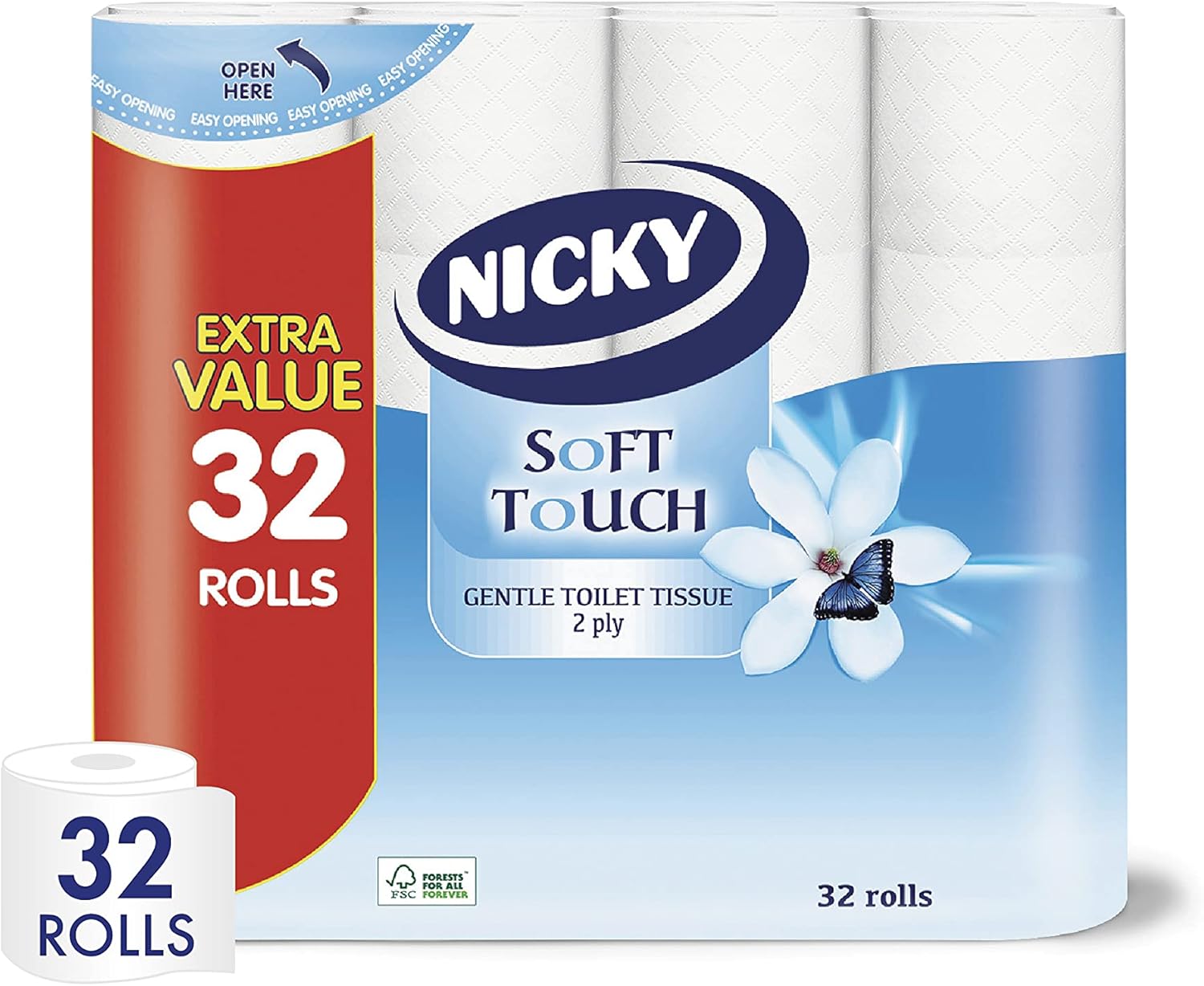 Nicky Soft Touch Toilet Tissue, 32 Roll, 419305 : Amazon.co.uk: Grocery