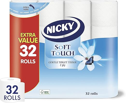 Nicky Soft Touch Toilet Tissue, 32 Roll, 419305 : Amazon.co.uk: Grocery
