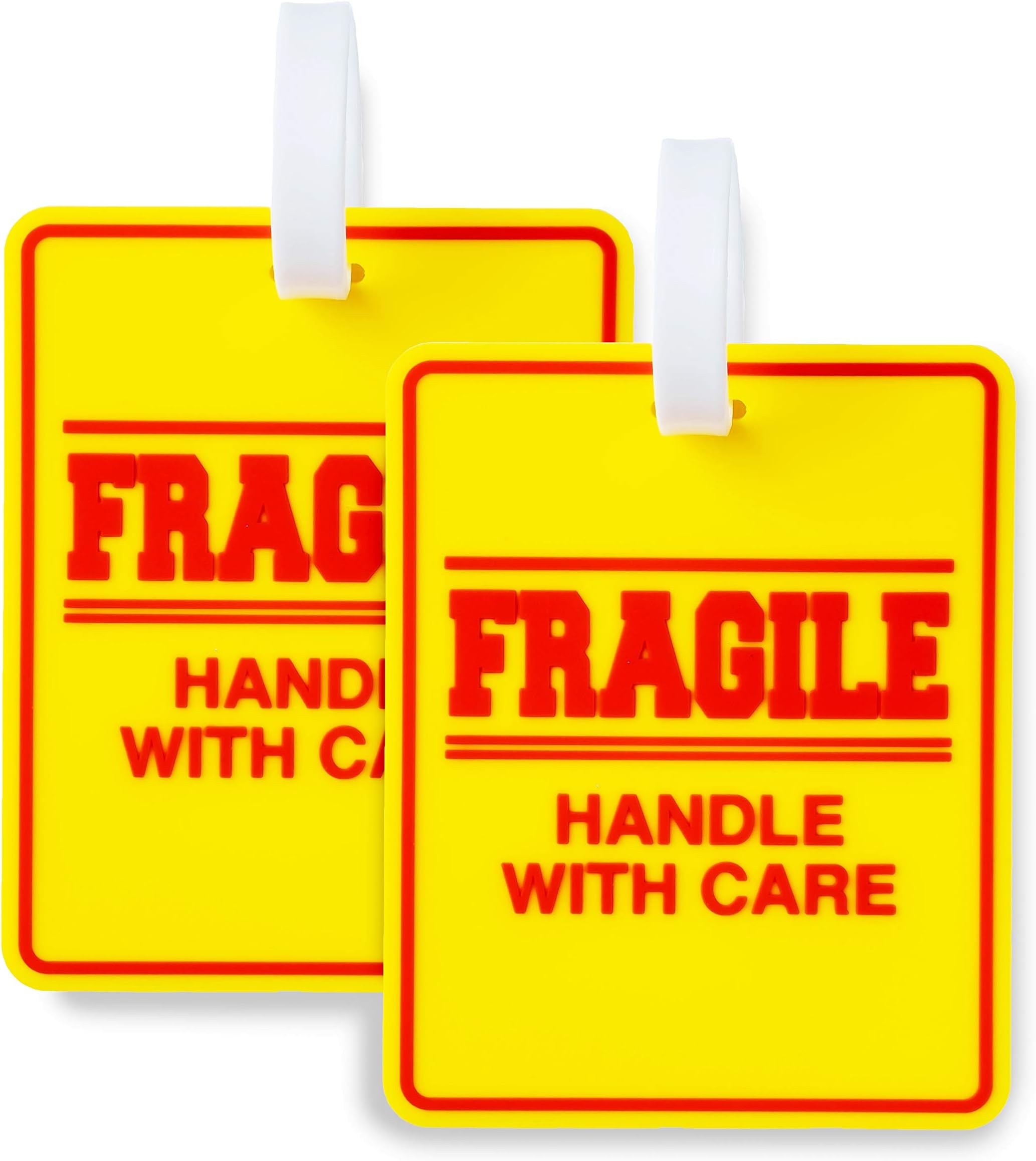 2 Pack - Bright and Large Luggage Tags - Fragile - Handle with Care ...
