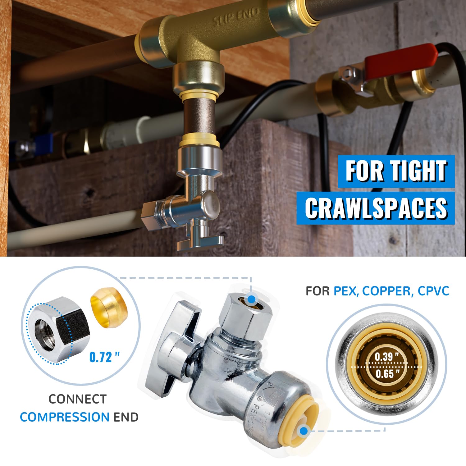 Snapklik.com : 1-Pack Angle Stop Valve, Angle Water Shut Off Valve 1/2 ...