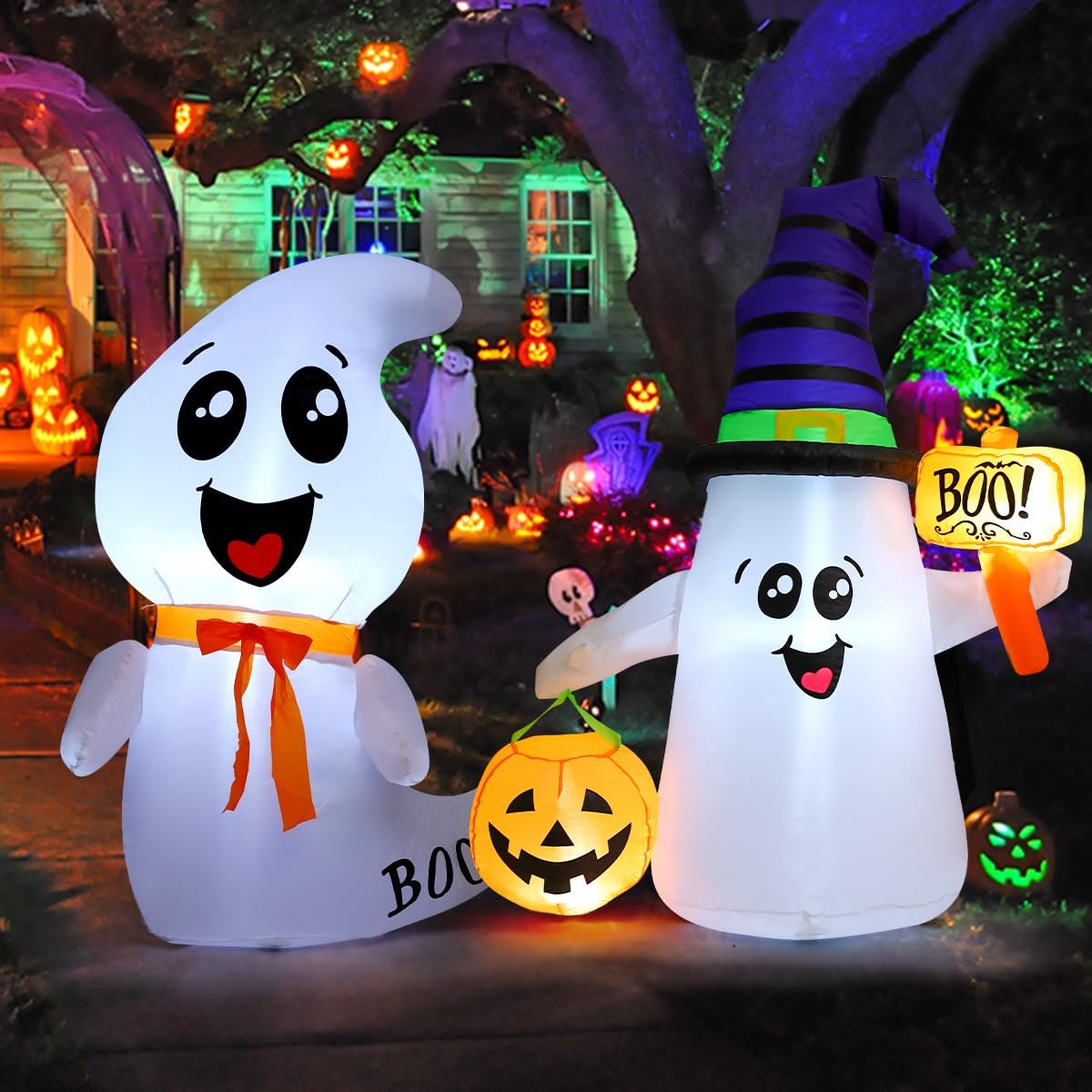 Amazon.com: GOOSH 4 FT Halloween Inflatable Cute Ghost and 5 FT ...